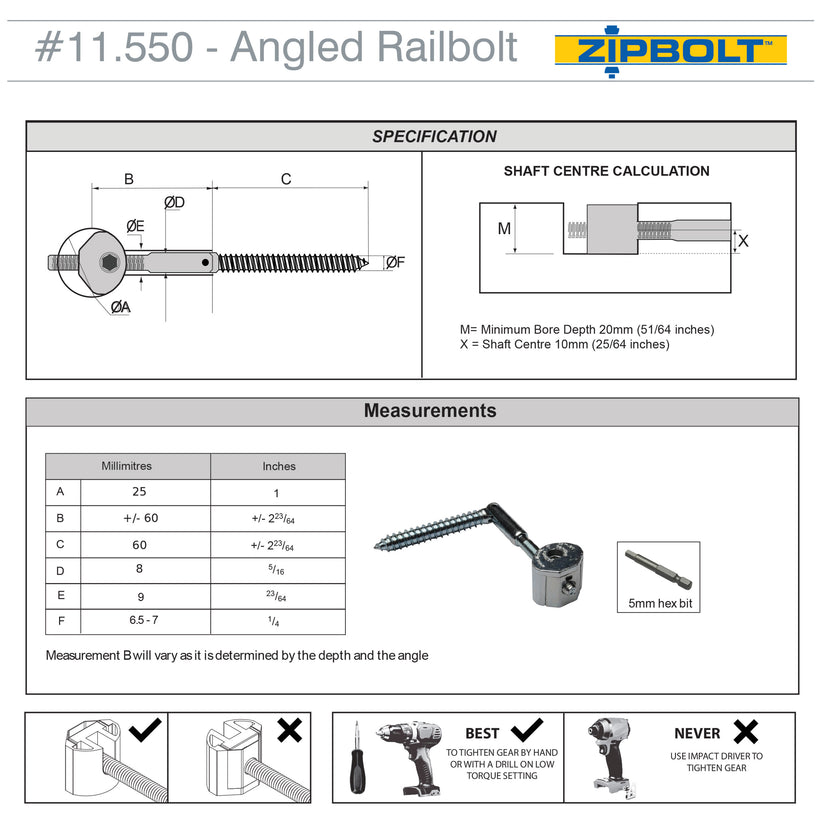 Zipbolt Angled Rail Bolt (11.560) 2 Pack – Cooper Stairworks